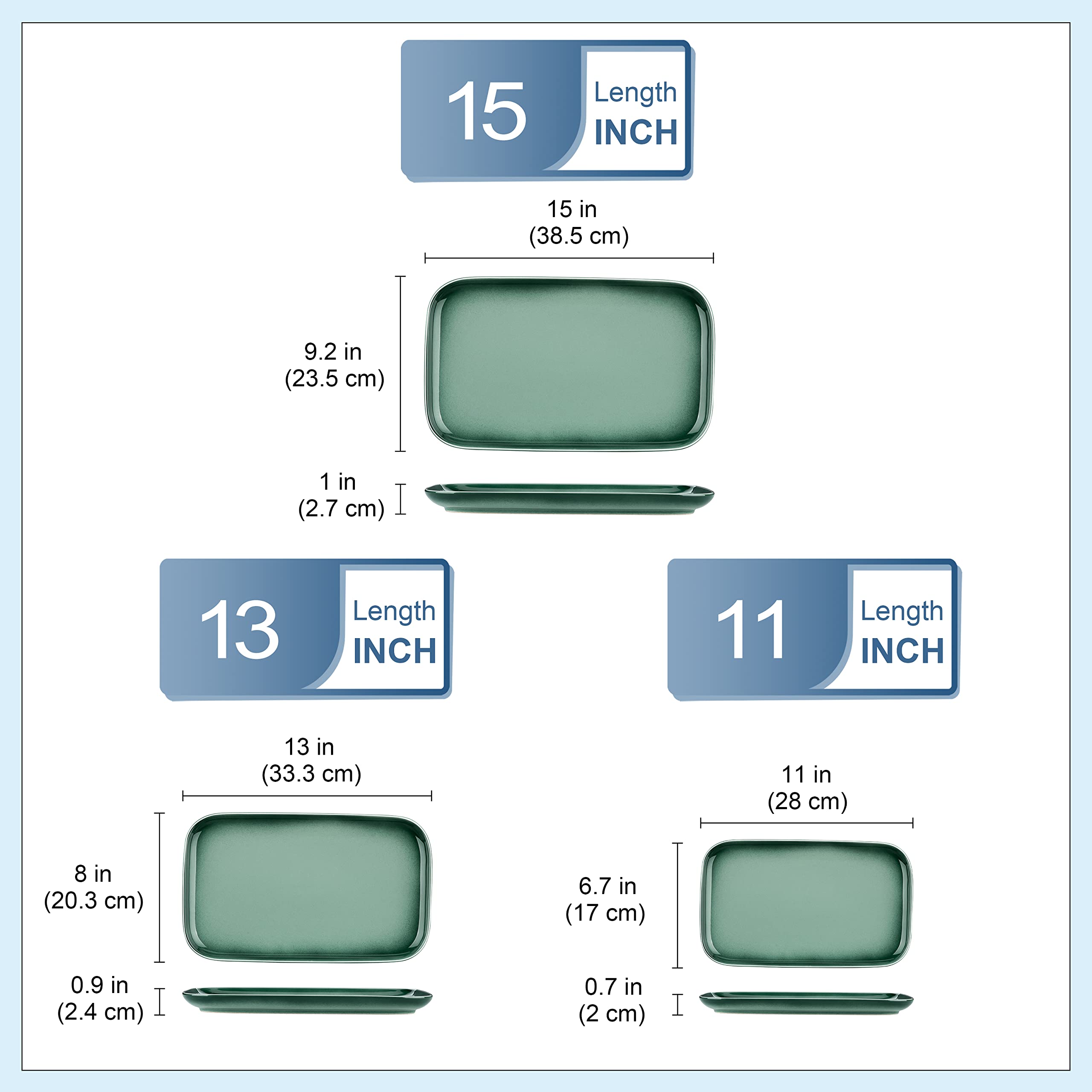 LOVECASA Serving Platters and Trays Set,Large Trays for Serving Food,Ceramic Serving Plates for Entertaining,15"/13"/11" Serving Dishes Set of 3 for Party-Mircowave,Dishwasher Safe(Green)