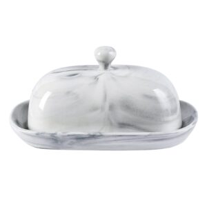 yundu grey marble butter dish with lid, ceramics butter keeper container, perfect for east/west butter