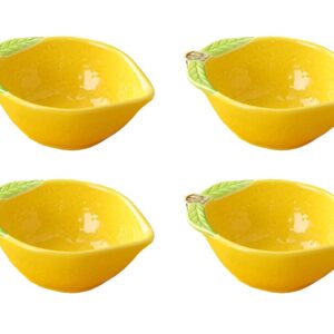 Mozacona 4pcs Ceramic Appetizer Plates Lemon Shape Side Dishes Seasoning Plates