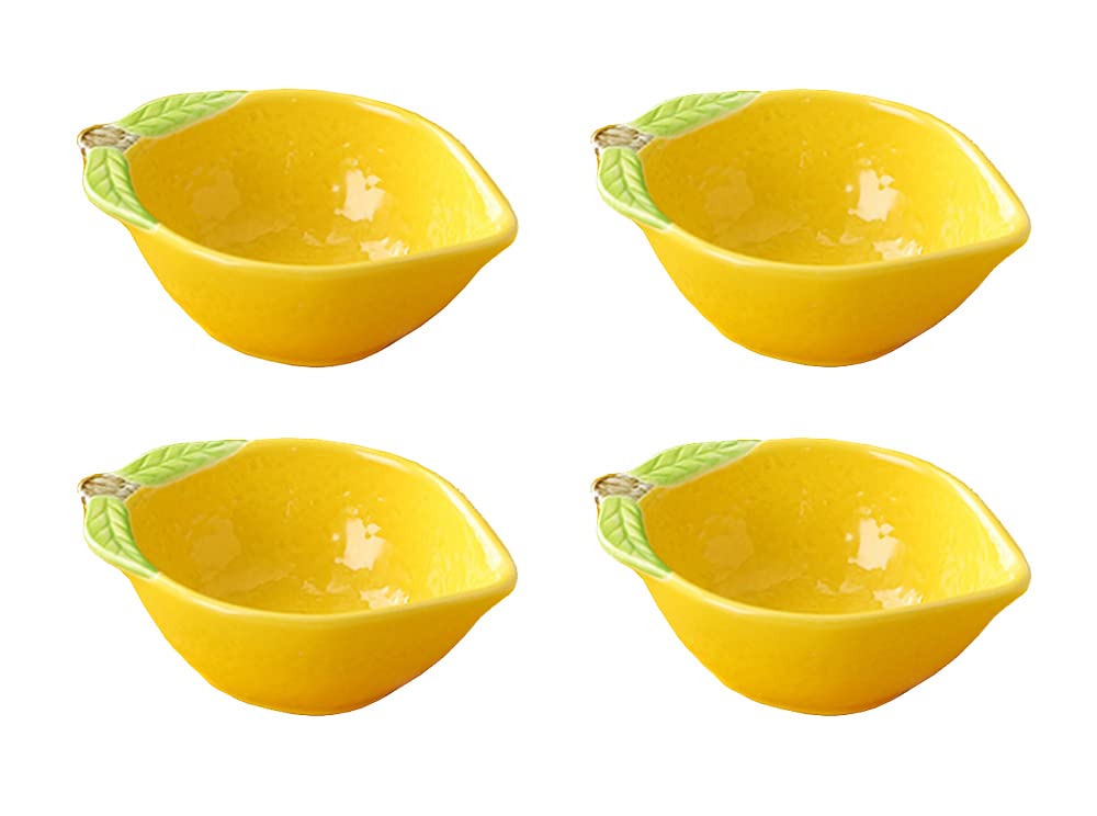 Mozacona 4pcs Ceramic Appetizer Plates Lemon Shape Side Dishes Seasoning Plates