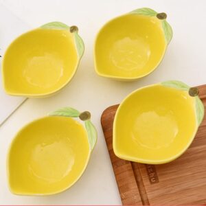 Mozacona 4pcs Ceramic Appetizer Plates Lemon Shape Side Dishes Seasoning Plates