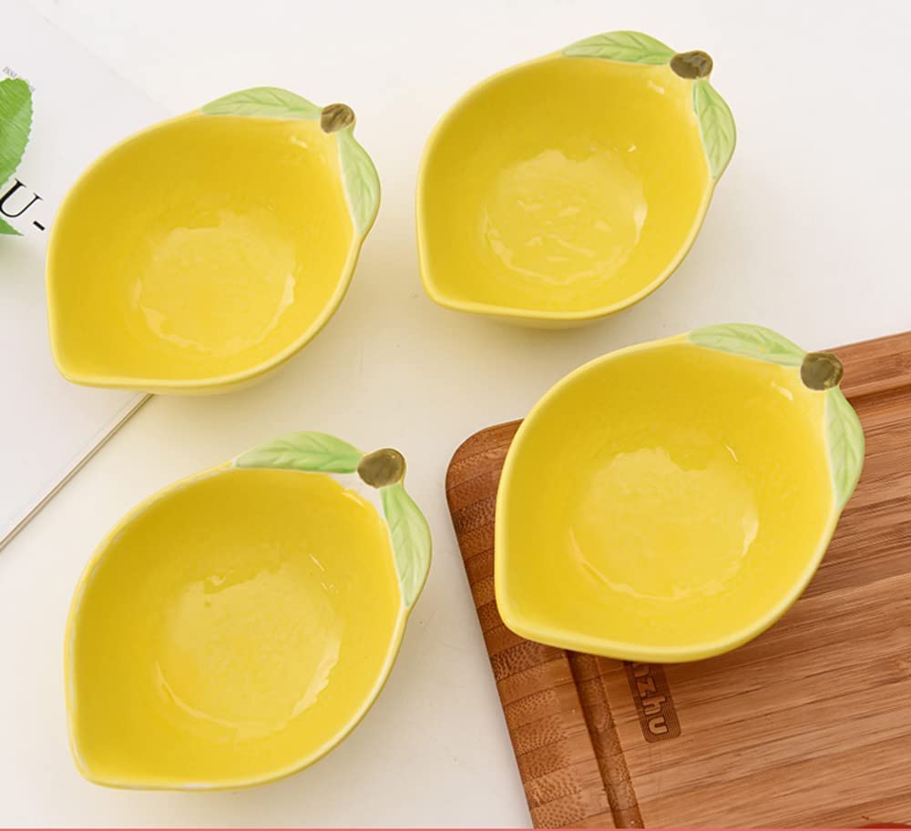 Mozacona 4pcs Ceramic Appetizer Plates Lemon Shape Side Dishes Seasoning Plates