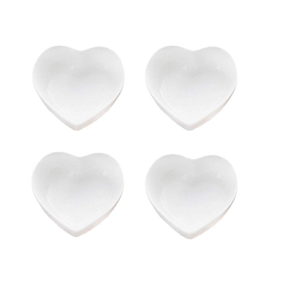 Ceramic Heart Shape Sauce Dish,Multipurpose Mini Seasoning Dishes Sushi Dipping Bowl Appetizer Plates Serving Dish Saucers Bowl Love Wedding Gift (Set of 4) (White)