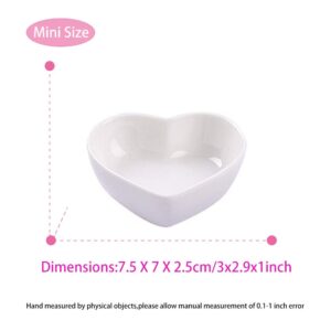 Ceramic Heart Shape Sauce Dish,Multipurpose Mini Seasoning Dishes Sushi Dipping Bowl Appetizer Plates Serving Dish Saucers Bowl Love Wedding Gift (Set of 4) (White)