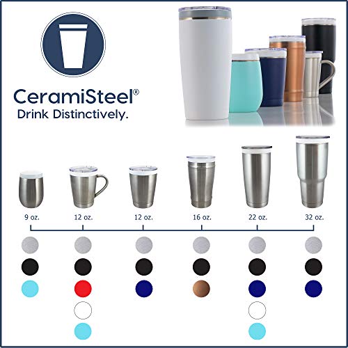 CeramiSteel Coffee Ceramic Travel Mug (22 ounce), Ceramic Rim & Inner Coating on Insulated Stainless Steel Tumbler, Durable Turquoise Finish