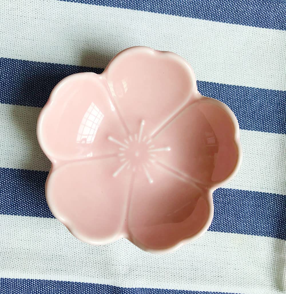 FUYU 4pcs Sakura Shaped Ceramics Seasoning Dishes Spice Dishes Salad Soy Sushi Wasabi Dipping Bowls, Tea Bag Holders