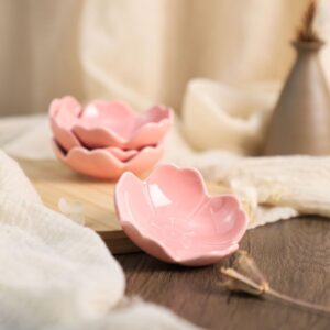 FUYU 4pcs Sakura Shaped Ceramics Seasoning Dishes Spice Dishes Salad Soy Sushi Wasabi Dipping Bowls, Tea Bag Holders