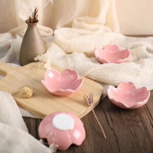 FUYU 4pcs Sakura Shaped Ceramics Seasoning Dishes Spice Dishes Salad Soy Sushi Wasabi Dipping Bowls, Tea Bag Holders