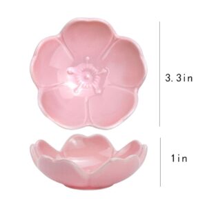 FUYU 4pcs Sakura Shaped Ceramics Seasoning Dishes Spice Dishes Salad Soy Sushi Wasabi Dipping Bowls, Tea Bag Holders