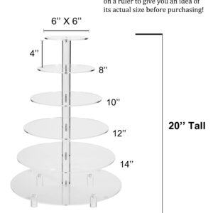 Jusalpha® Large 6-Tier Acrylic Glass Round Wedding Cake Stand- Cupcake Stand Tower/Dessert Stand- Pastry Serving Platter- Food Display Stand (Large with Rod Feet) (6RF)