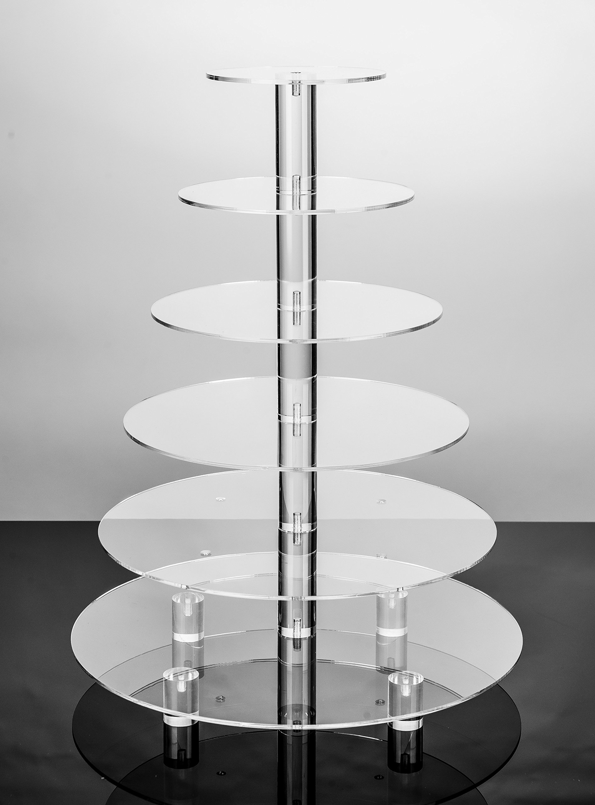 Jusalpha® Large 6-Tier Acrylic Glass Round Wedding Cake Stand- Cupcake Stand Tower/Dessert Stand- Pastry Serving Platter- Food Display Stand (Large with Rod Feet) (6RF)