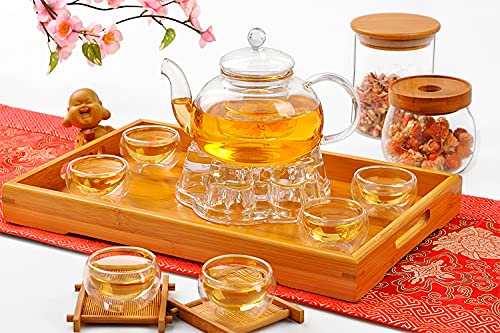 Jusalpha 11 PC-Glass Filtering Tea Maker Teapot with a Warmer and 6 Tea Cups Set (Version 2, 27-Oz)