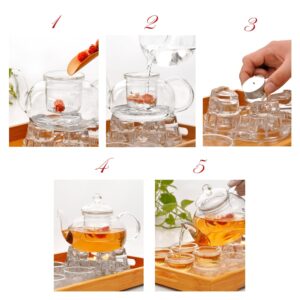 Jusalpha 11 PC-Glass Filtering Tea Maker Teapot with a Warmer and 6 Tea Cups Set (Version 2, 27-Oz)