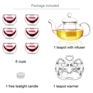 Jusalpha 11 PC-Glass Filtering Tea Maker Teapot with a Warmer and 6 Tea Cups Set (Version 2, 27-Oz)