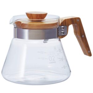 hario glass coffee server, 600ml, olive wood