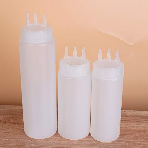 beyonday 3pcs Seasoning Squeeze Bottles, 3 Hole Ketchup Mustard Dressing Squeeze Squirt Bottles, Salad Sauce Condiment Cream Squeeze Bottles for Kitchen Restaurant Bakery(24oz, White)