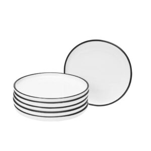 bonnoces 6-inch small porcelain appetizer plates, white with black edges dinner side dishes serving plate, dessert, salad, snacks plate, set of 6