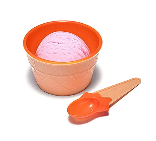 Dessert Bowls, 4 Pack Ice Cream Bowl Spoon Set,Frozen Yogurt Cups with Spoons Durable Plastic Candy Color Lovely Dessert Bowl DIY Ice Cream Tools For Festive Party Favor Kids Gift