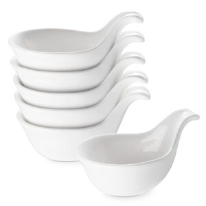 dowan dip bowl set, soy sauce dish with handle, small bowls for side dish, 3 oz deep for condiment, ketchup, appetizer, ramekin, individual server bowl for party dinner bbq, white