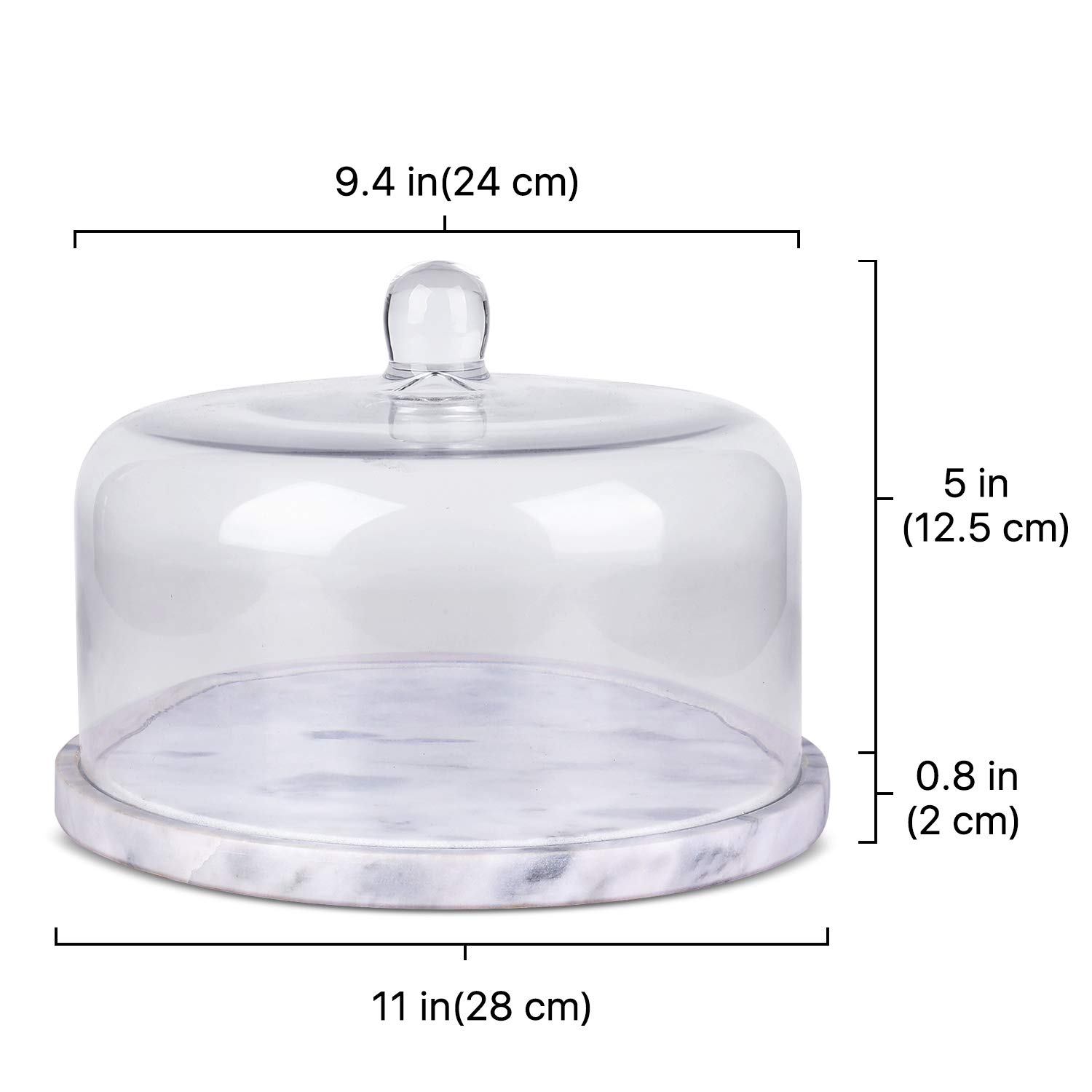 Flexzion Marble Cake Stand with Lid Round Glass Cover Glass Dome Cake Saver Cheese Holder Serving Platter Stone Cake Stand Cutting Board Slab Set for Kitchen Dining Bakery Pastries Display, 11 Inches