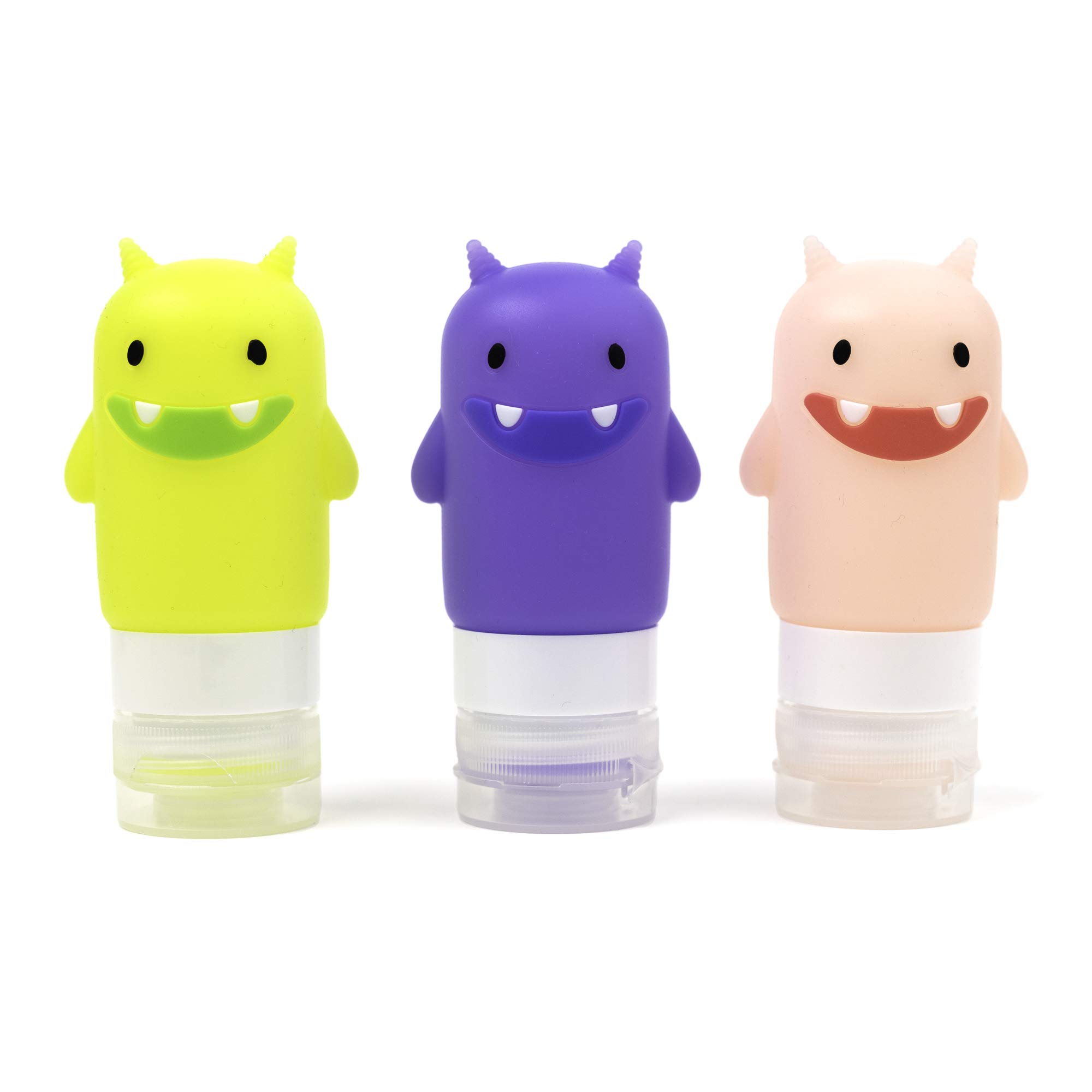 Yumbox Silicone Squeeze Bottle (Set of 3 - Funny Monsters) Leakproof Mini Condiment Squeeze Bottles, Sauce Containers for Lunch Box, salad dressing bottles with flip cap, easy fill and clean.