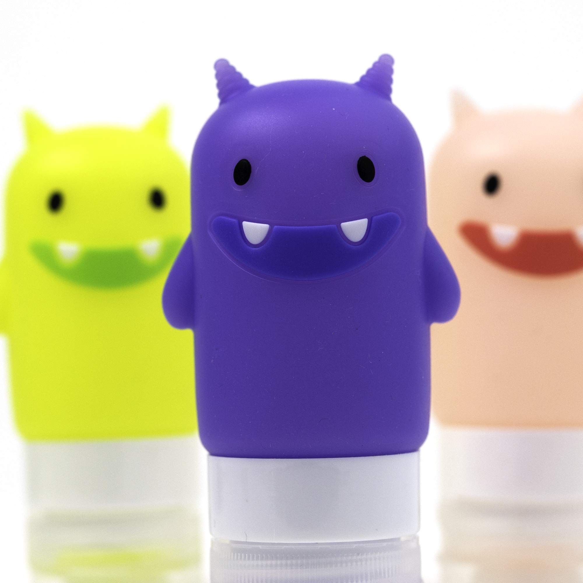 Yumbox Silicone Squeeze Bottle (Set of 3 - Funny Monsters) Leakproof Mini Condiment Squeeze Bottles, Sauce Containers for Lunch Box, salad dressing bottles with flip cap, easy fill and clean.