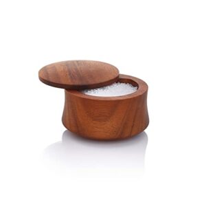 nambe nara salt cellar | wood salt or spice box with swivel lid | storage container for kitchen countertop perfect for table salt, gourmet salts, herbs or seasoning blends | 4.25” 2.5”