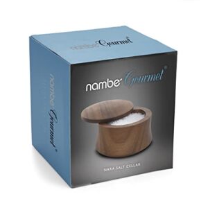 nambe Nara Salt Cellar | Wood Salt or Spice Box with Swivel Lid | Storage Container for Kitchen Countertop Perfect for Table Salt, Gourmet Salts, Herbs or Seasoning Blends | 4.25” 2.5”