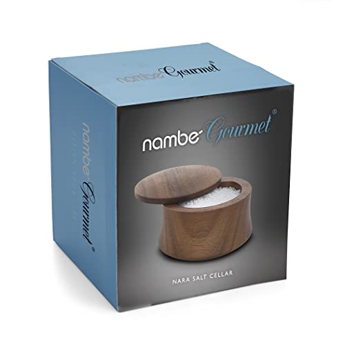 nambe Nara Salt Cellar | Wood Salt or Spice Box with Swivel Lid | Storage Container for Kitchen Countertop Perfect for Table Salt, Gourmet Salts, Herbs or Seasoning Blends | 4.25” 2.5”