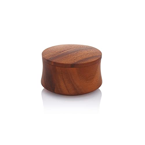 nambe Nara Salt Cellar | Wood Salt or Spice Box with Swivel Lid | Storage Container for Kitchen Countertop Perfect for Table Salt, Gourmet Salts, Herbs or Seasoning Blends | 4.25” 2.5”