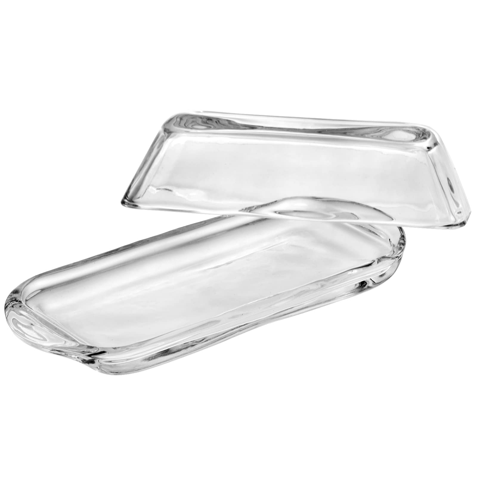 Okllen 2 Pack Glass Butter Dish with Lid, Large Butter Container Classic Butter Holder with Cover, Butter Keeper Saver, BPA Free, Dishwasher Safe, Clear