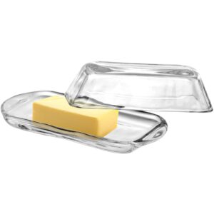 Okllen 2 Pack Glass Butter Dish with Lid, Large Butter Container Classic Butter Holder with Cover, Butter Keeper Saver, BPA Free, Dishwasher Safe, Clear