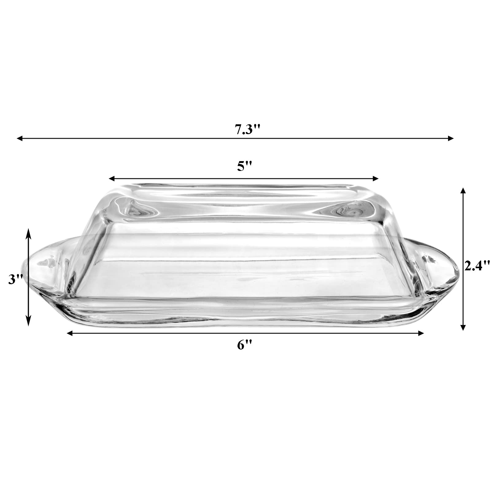 Okllen 2 Pack Glass Butter Dish with Lid, Large Butter Container Classic Butter Holder with Cover, Butter Keeper Saver, BPA Free, Dishwasher Safe, Clear