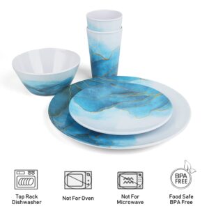 Aclema Melamine Dinnerware Sets 16 Pcs Dish Set Plates Bowls Cups Unbreakable for Kitchen Dinner Outdoor Indoor Service for 4