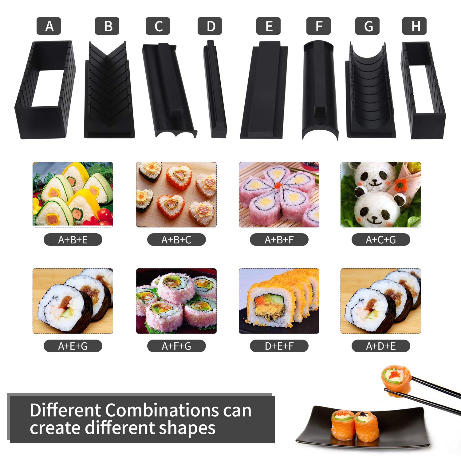 MLRYH Sushi Making Kit Sushi Maker 12 Pcs Plastic Premium set Sushi Tool Set Sushi Rice Roll Mold Shapes, DIY Sushi Roller Tool for Home Beginners.