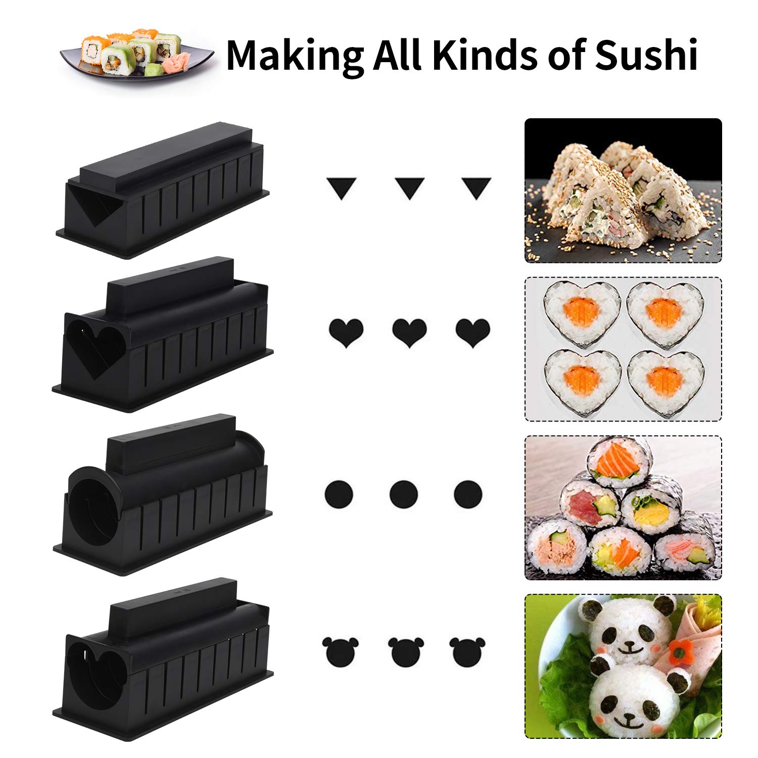 MLRYH Sushi Making Kit Sushi Maker 12 Pcs Plastic Premium set Sushi Tool Set Sushi Rice Roll Mold Shapes, DIY Sushi Roller Tool for Home Beginners.