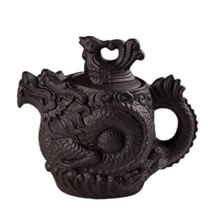 authentic yixing teapot dragon and phoenix tea pot big capacity purple clay tea set kettle kung fu teapot (black)