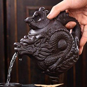 Authentic Yixing Teapot Dragon and Phoenix Tea Pot Big Capacity Purple Clay Tea Set Kettle Kung Fu Teapot (Black)