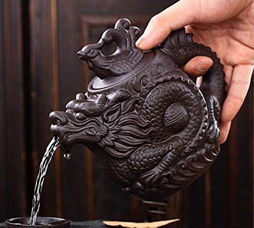 Authentic Yixing Teapot Dragon and Phoenix Tea Pot Big Capacity Purple Clay Tea Set Kettle Kung Fu Teapot (Black)