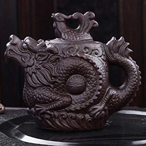 Authentic Yixing Teapot Dragon and Phoenix Tea Pot Big Capacity Purple Clay Tea Set Kettle Kung Fu Teapot (Black)