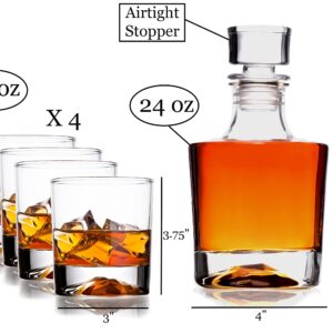 Whiskey Decanter Glasses Gift Set - 4 Whiskey Glasses - Airtight Stopper for Wine, Bourbon, Brandy, Juice, Water - Decanter Sets For Men Christmas Gifts for Dad Boyfriend Husband Him - Bezrat