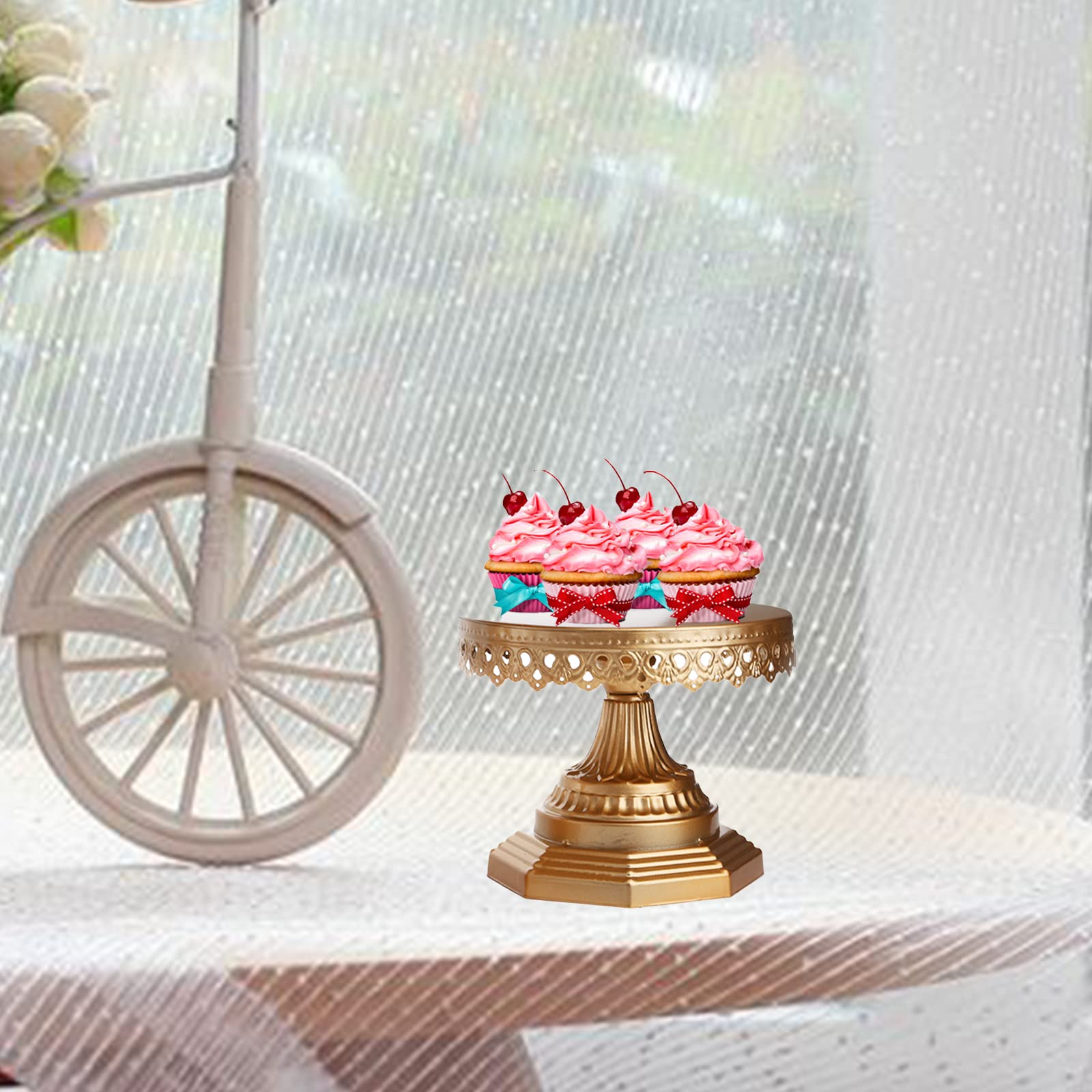 YOUEON Set of 3 Metal Gold Cake Stands, 8/10/12 Inch Round Metal Cupcake Display Stands, Dessert Stand Cake Stand for Dessert Table, Weddings, Birthday, Parties, Octangular Pedestal