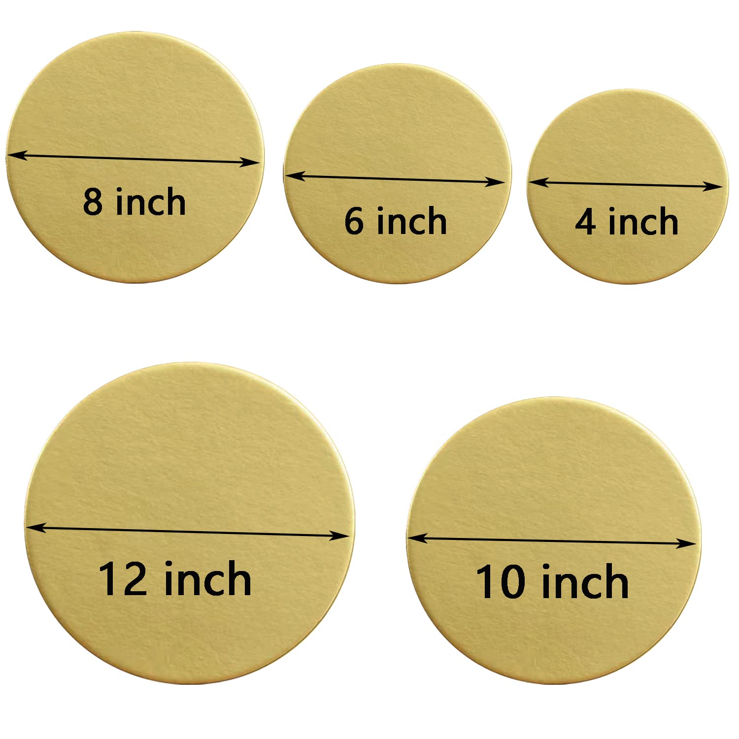 5 Pack Cakeboard Round, 4, 6, 8, 10, 12 Inch Cake Base Cardboards, Round Cake Circles, 1 of Each Size, Set for Baking Cake, Golden