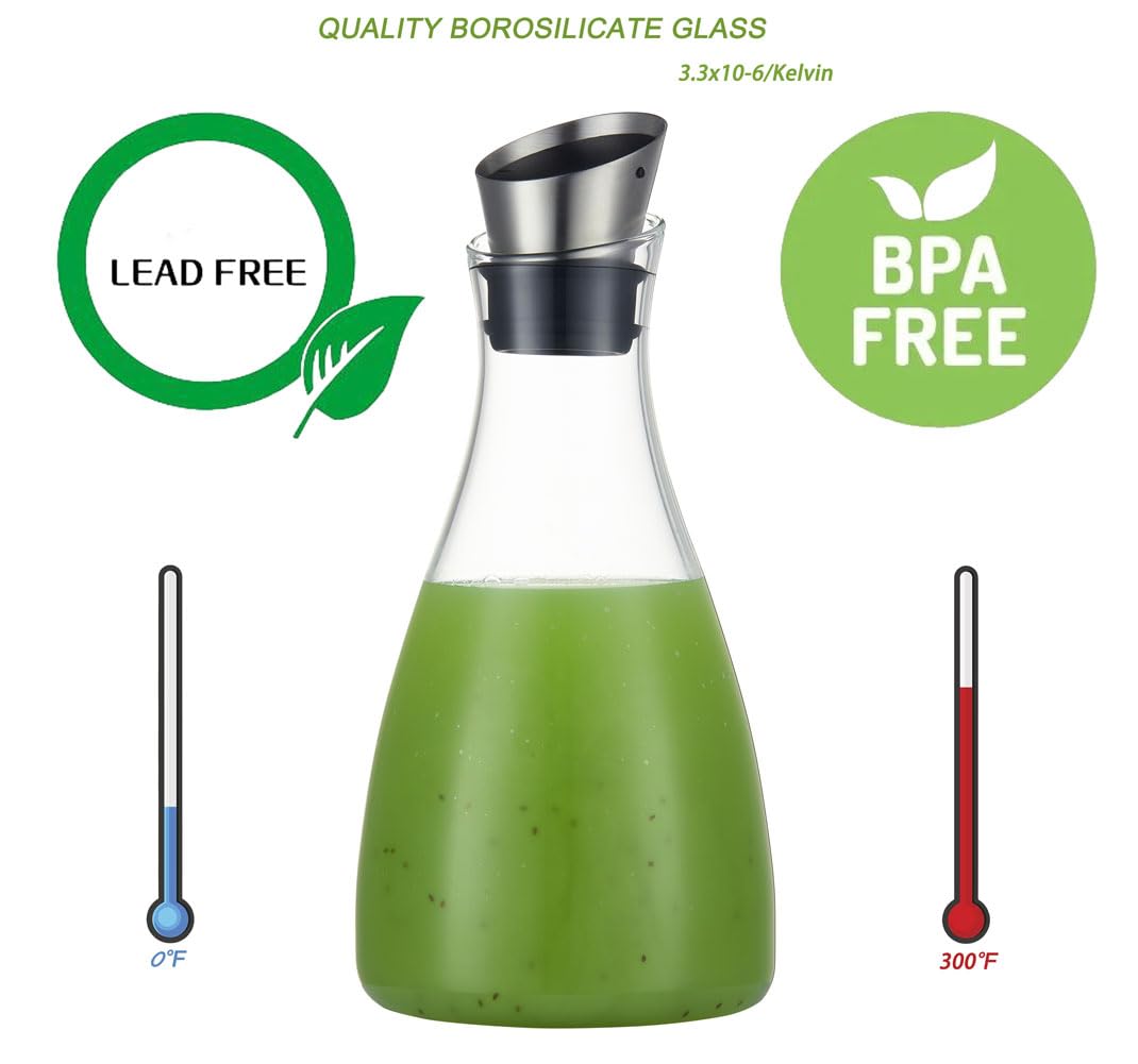 50 Ounces Borosilicate Glass Carafe with Lid, Drip-free Glass Pitcher for Hot/Cold Water, Ice Tea and Lemonade Beverage