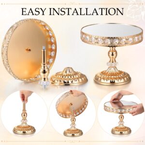 Nuanchu 6 Pcs Wedding Metal Cake Stand Set with Crystal Beaded Mirror Top Cake Display Stand Cupcake Display Plate Crystal Dessert Cheese Stand Cake Holder (Gold)