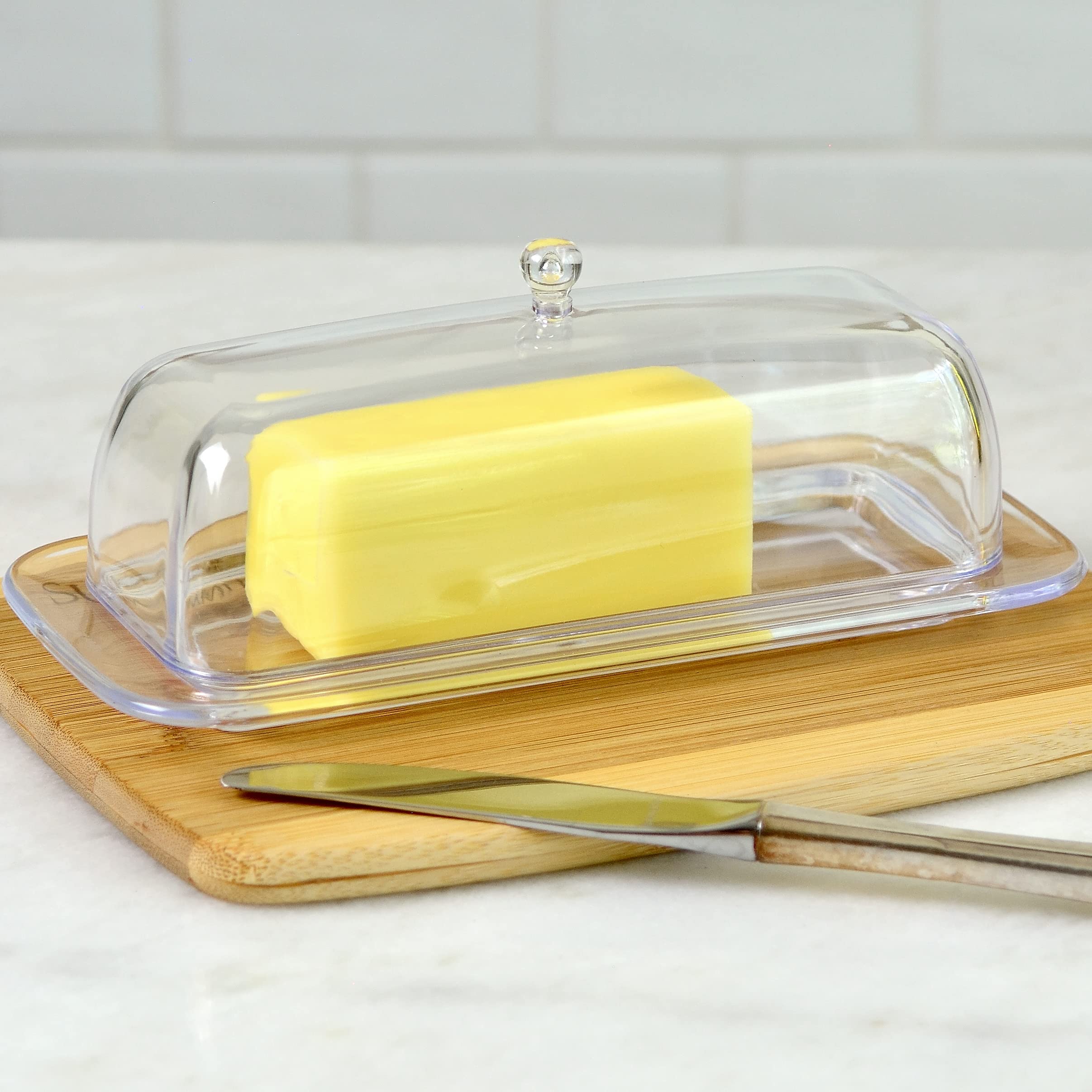 Youngever Plastic Butter Keeper, Reusable Clear Butter Dish, Butter Container with Lid