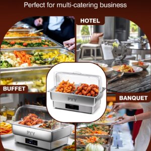 PYY Electric Chafing Dish, Roll Top Chafing Dish Buffet Set,Chaffing Server Set Chafer for Catering,Buffets (Half Size with Lid)