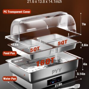 PYY Electric Chafing Dish, Roll Top Chafing Dish Buffet Set,Chaffing Server Set Chafer for Catering,Buffets (Half Size with Lid)