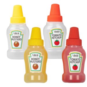 eoper 4 pieces 25 ml mini empty squeeze bottles for sauce, plastic condiment dispenser reusable ketchup squeeze bottles portable honey storage containers jars