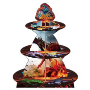 wings of fire cupcake stand, 3-tier dessert stand wings of fire party decorations, dragon themed birthday party supplies for kids boys girls baby shower